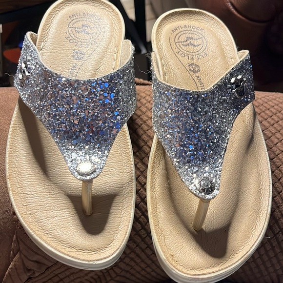 Shoes | Fly Flot Thong Sandals Silver Glitter | Poshmark
